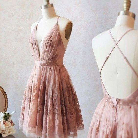 A Line Deep V Neck Mini Dress With Lace.MN44 on Luulla